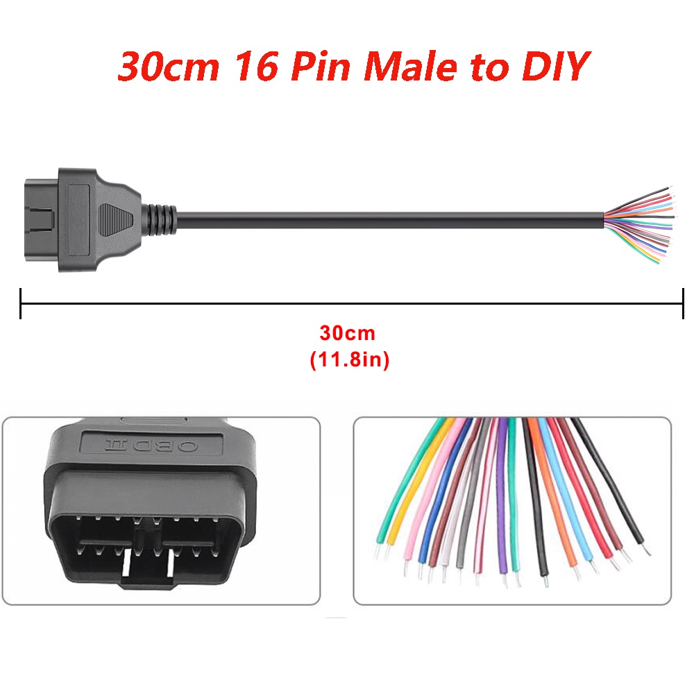 DIY Cable ELM327 Auto Car Cable OBD Cable 30cm OBD2 16 Pin Female to ...