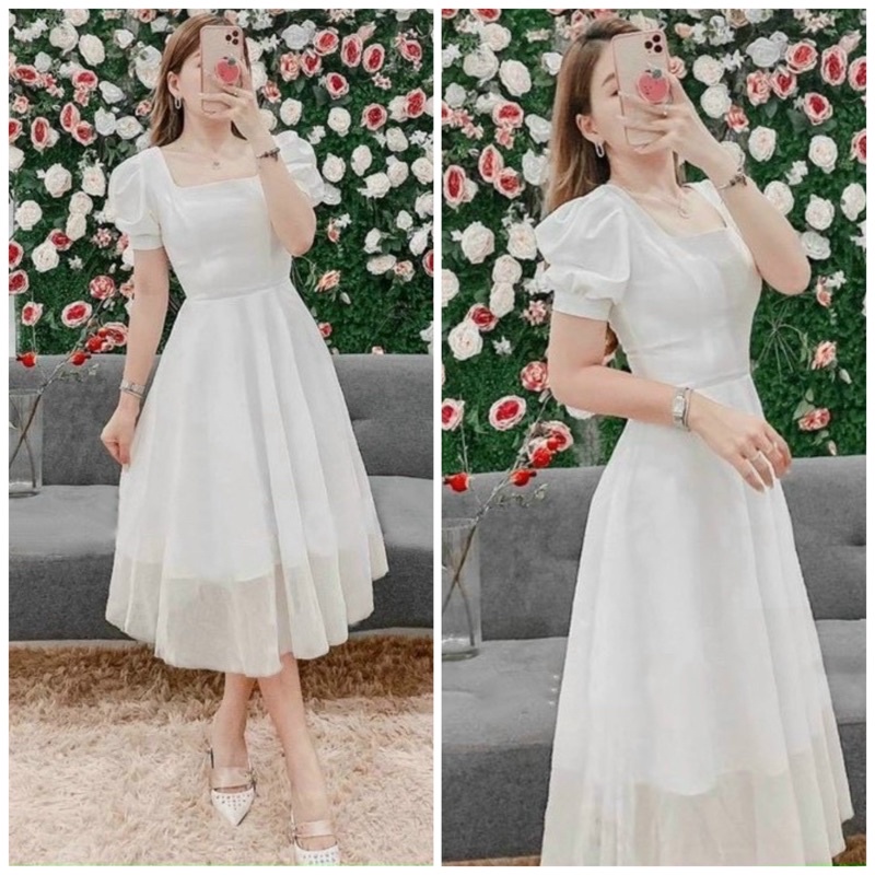 Basic white square neck party dress (with real pictures) | Shopee Malaysia
