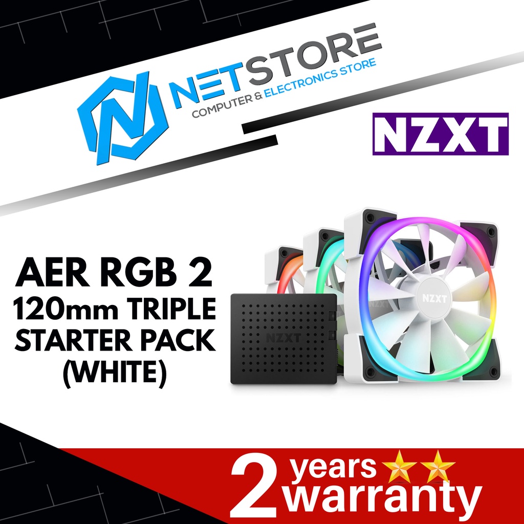 NZXT AER RGB 2 120mm TRIPLE STARTER PACK (WHITE) CASING FAN - HF-2812C ...