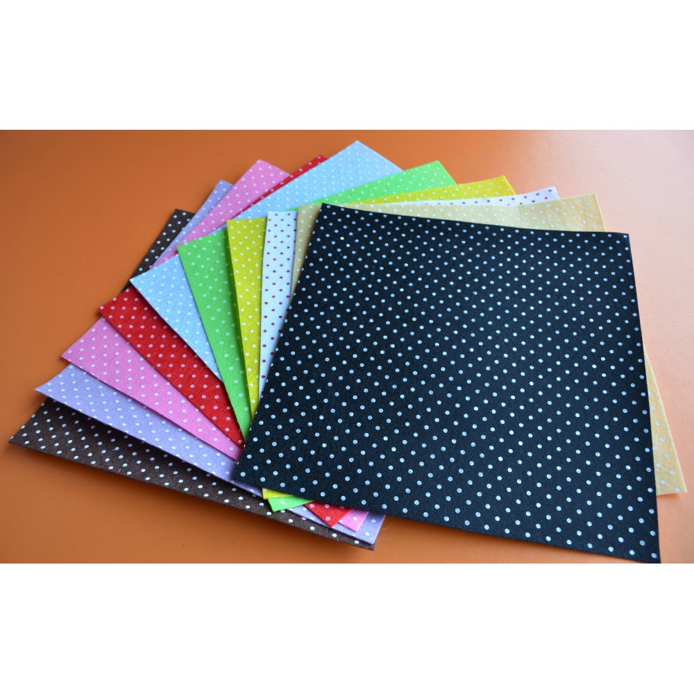 10 Printed Polka Dots Felt Sheets 30 x 30cm 100% Polyester Nonwoven ...