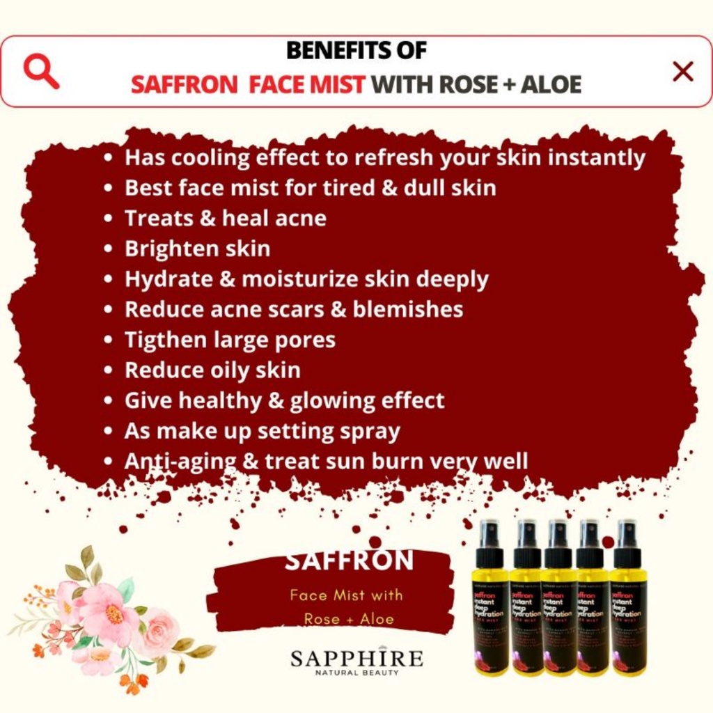 Saffron Face Mist Instant Deep Hydration Face Mist with Damask Rose and ...