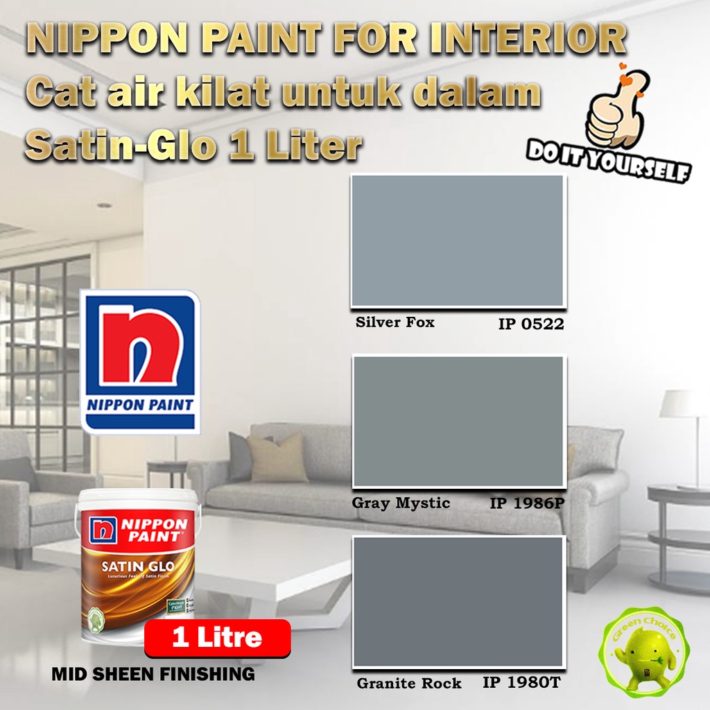 Nippon Paint Paint for Interior Satin-Glo 1 Litre Silver Fox 0522 ...