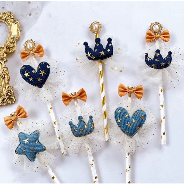 New style diamond pearl star birthday cake plug-in fairy bow gauze ...