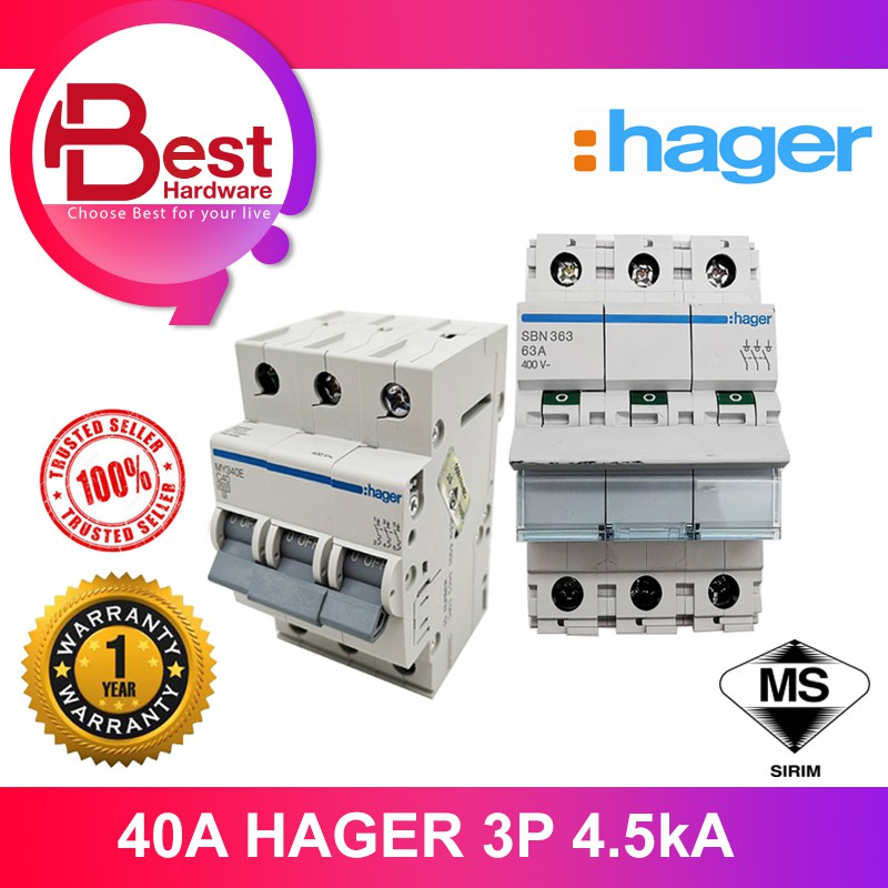 BEST HARDWARE - ORIGINAL HAGER 3 POLE 4.5kA MCB ( 40A / 63A ) | Shopee Malaysia