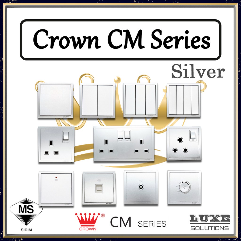 CROWN CM Series Switch SILVER Switched Socket Outlet / Suis Soket SIRIM ...