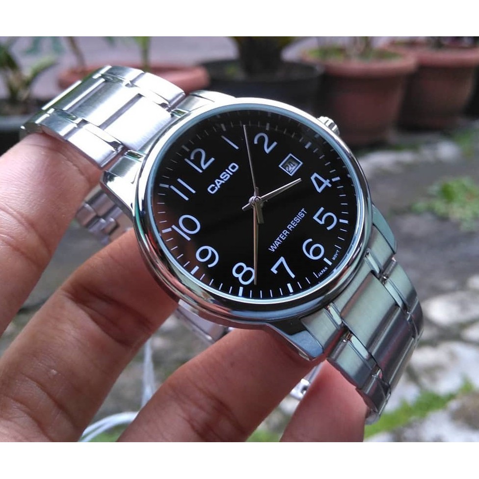 Casio MTP-V002D-1B Standard Analog Stainless Steel Date Quartz Men's ...