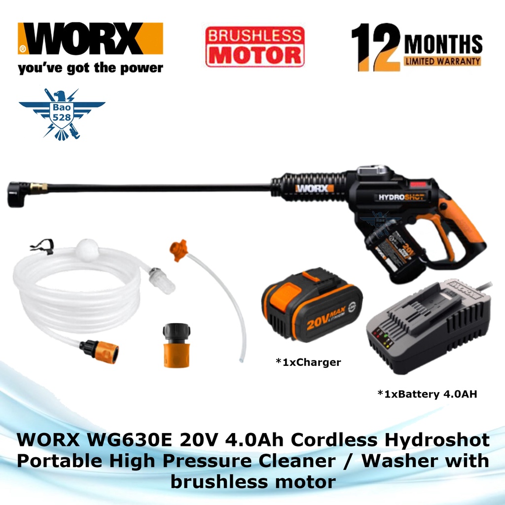 WORX WG630E 20V 4.0Ah Cordless Hydroshot Portable High Pressure Cleaner ...