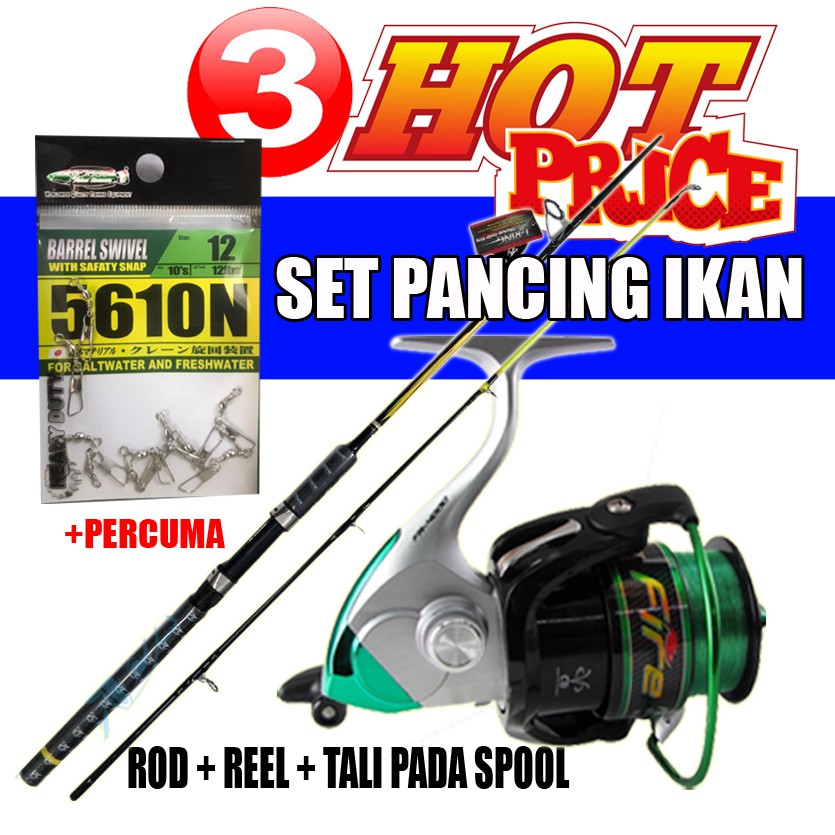 REEL PIONEER FIRE + BATANG JORAN SET PANCING IKAN [ ROD + REEL + TALI ...