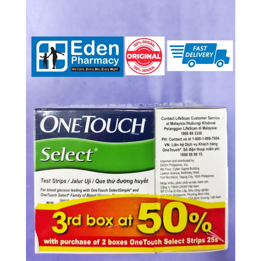 One Touch Select sugar Test Strips ( 3 x 25's ) One Touch Select ...