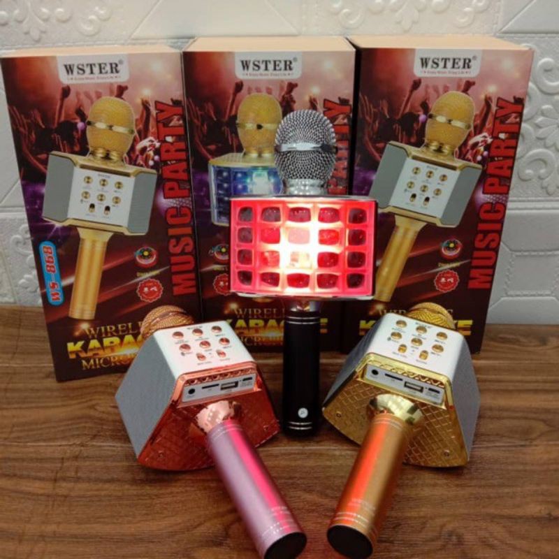 Original WSTER WS-868 Bluetooth Wireless Karaoke Microphone Speaker Support USB/TF | Shopee Malaysia
