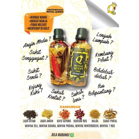 Minyak Royal Queen oil herbal,tolak angin khas untuk angin medu,anxiety ...