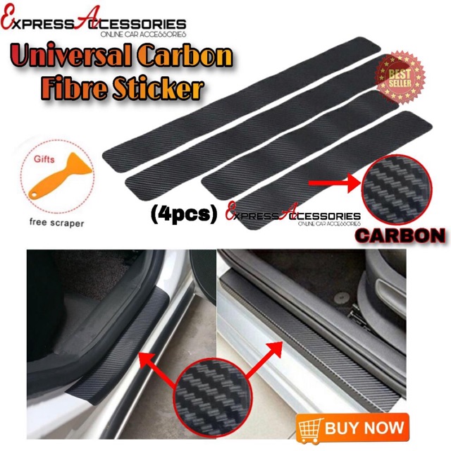 4Pcs Universal Carbon Fiber Car Door Sill Side Step Strip Stickers Anti ...