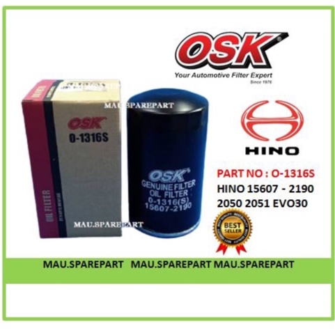 O-1316S Genuine OSK Oil Filter Penapis Minyak - Hino 15607 - 2190 2050 ...