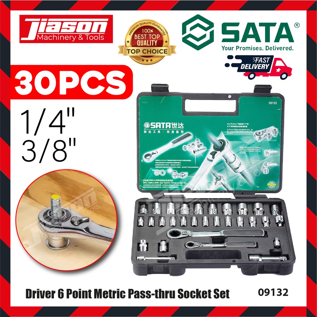 SATA 09132 30pcs 1/4" & 3/8" Driver 6 Point Metric Pass-thru Socket Set | Shopee Malaysia
