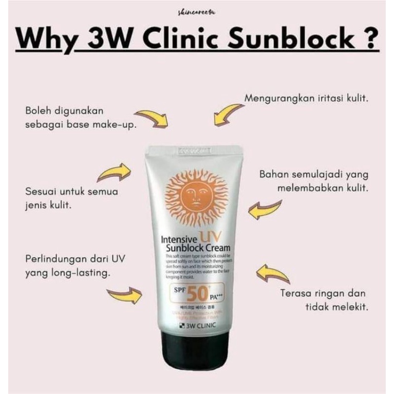 ORIGINAL FROM KOREA] 3W CLINIC UV SUN BLOCK CREAM SPF50++/PA+++ (70ml ...