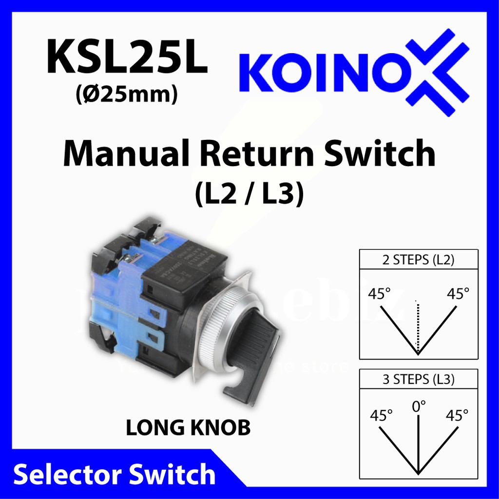 KOINO KSL25 (Ø25mm) Manual Return with Long knob Selector Switch ...