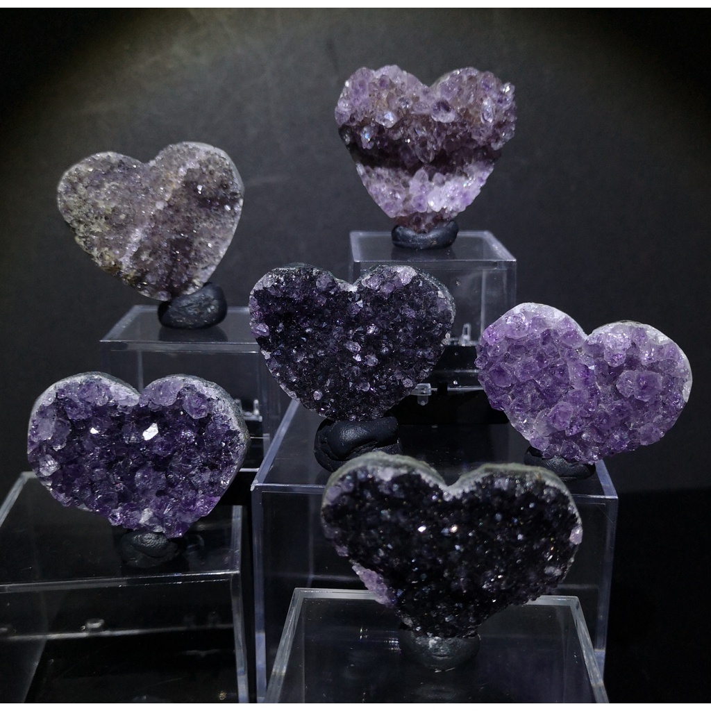 (PART A) - 彩晶爱心簇/水晶簇/矿标矿物 Heart Shape Crystal Cluster/Specimen/Figurine ...