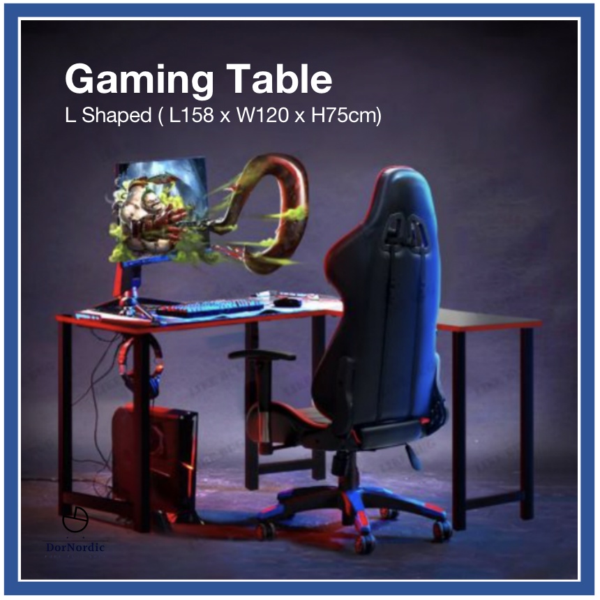 DorNordic Modern L Shaped Gaming Table | l shape computer table | Meja ...