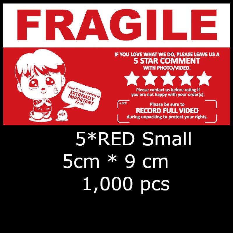 1,000PCS FRAGILE Sticker 5 Star Wording Good Review Record During ...
