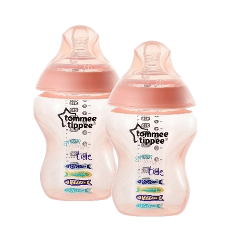 Tommee Tippee Closer to Nature Tinted Baby Feeding Milk Bottle With Slow Flow Teat / Puting ...