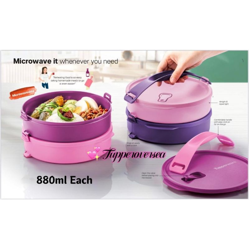 Tupperware Microwaveable Round Click To Go ( 2 ) 880ml | Shopee Malaysia