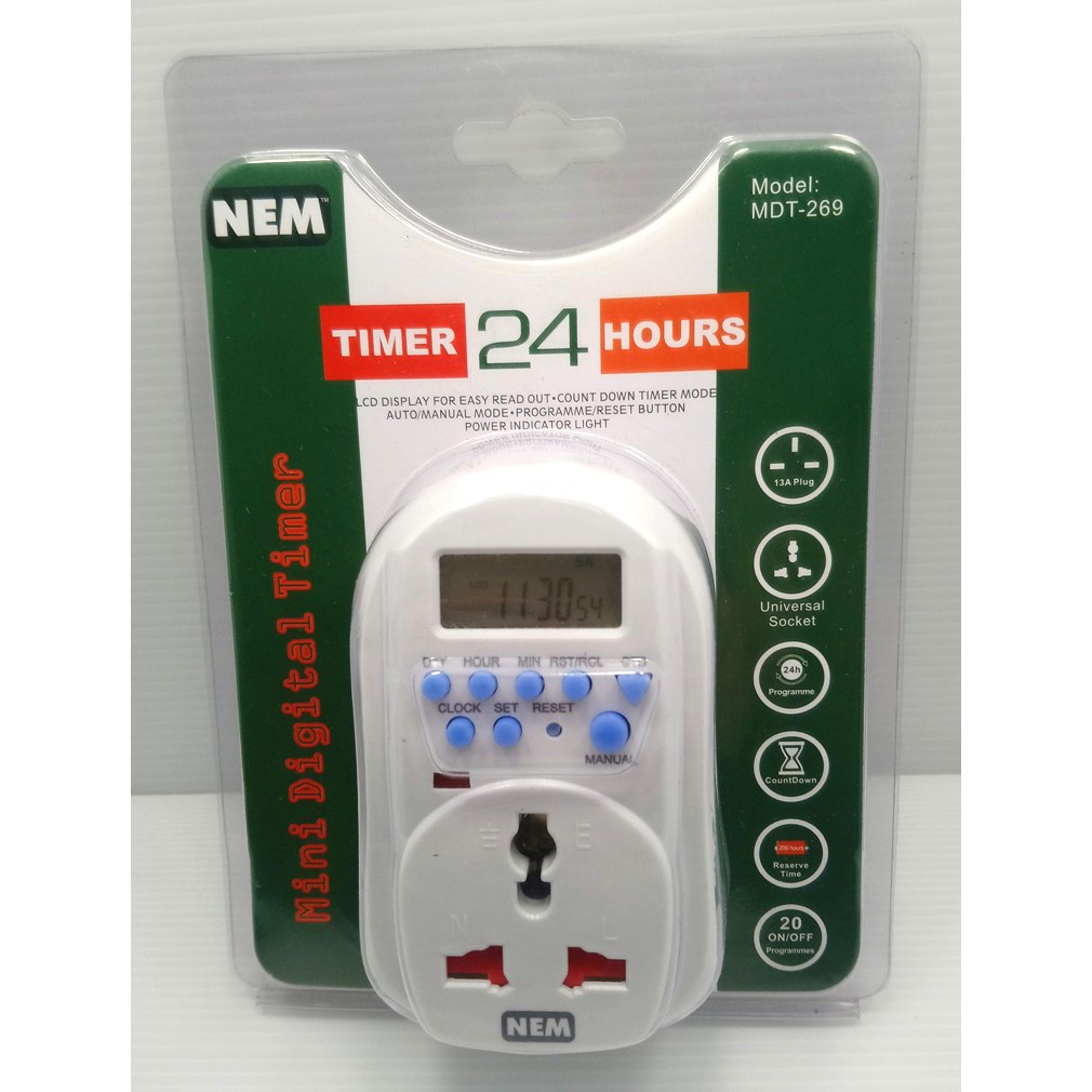 NEM MDT-269 DIGITAL PROGRAMING 13A PLUG IN TIMER | Shopee Malaysia