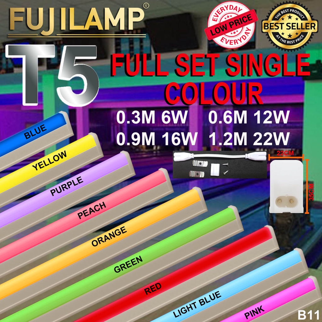 [Local Seller] LED T5 Fitting Fullset 1 Colour 5 PIECES (Blue/Yellow ...