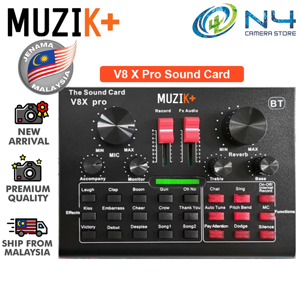 MUZIK+ V9X PRO / V8X PRO / V8 Sound Card Audio Set Interface External USB Live Microphone Sound ...