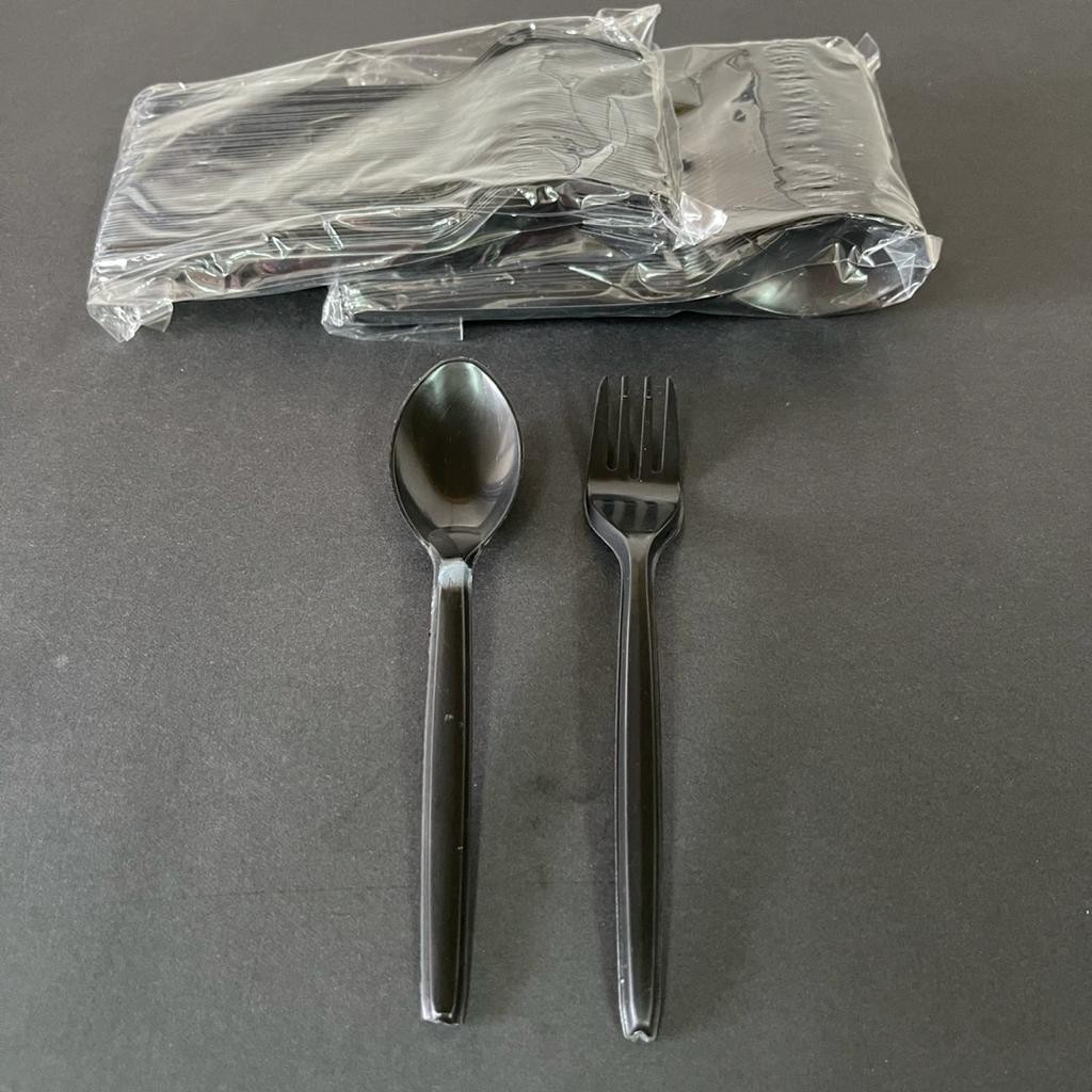 BLACK PLASTIC SPOON & FORK 6.5" - SUDU PLASTIK HITAM / GARPU PLASTIK ...
