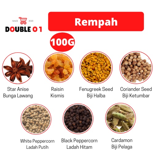 (100g) Rempah Ratus / Kayu Manis/Cengkih/Bunga Lawang/Buah Pelaga/Lada ...