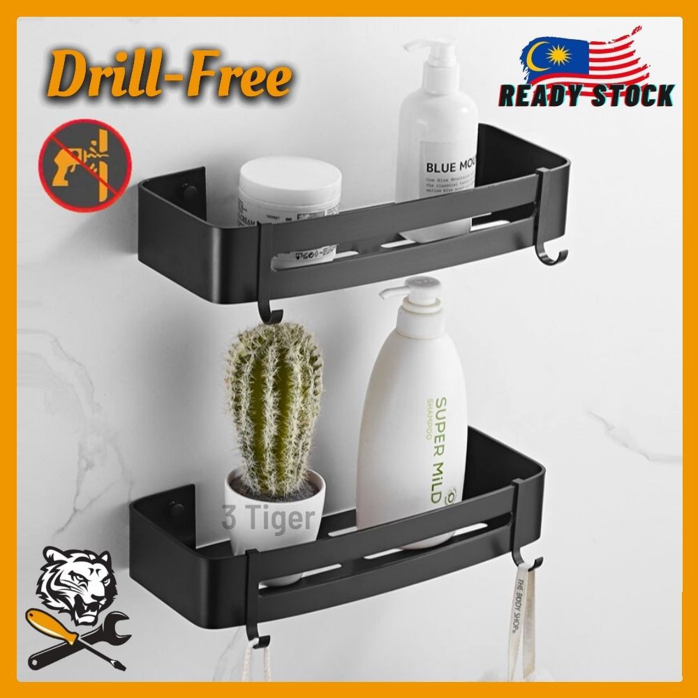 Aluminium Adhesive Bathroom Shelf with 2 Removable Hook Triangle ...