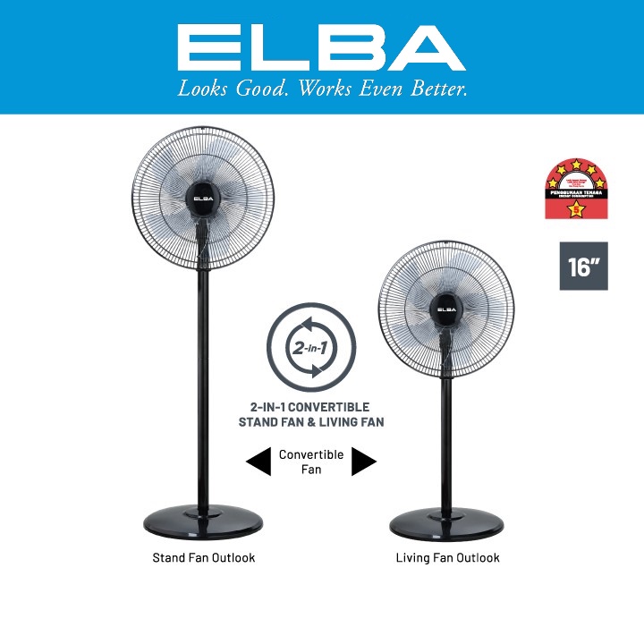 5 Star Enerygy Rating! Elba 16" 2-In-1 Convertible Stand And Living Fan ...