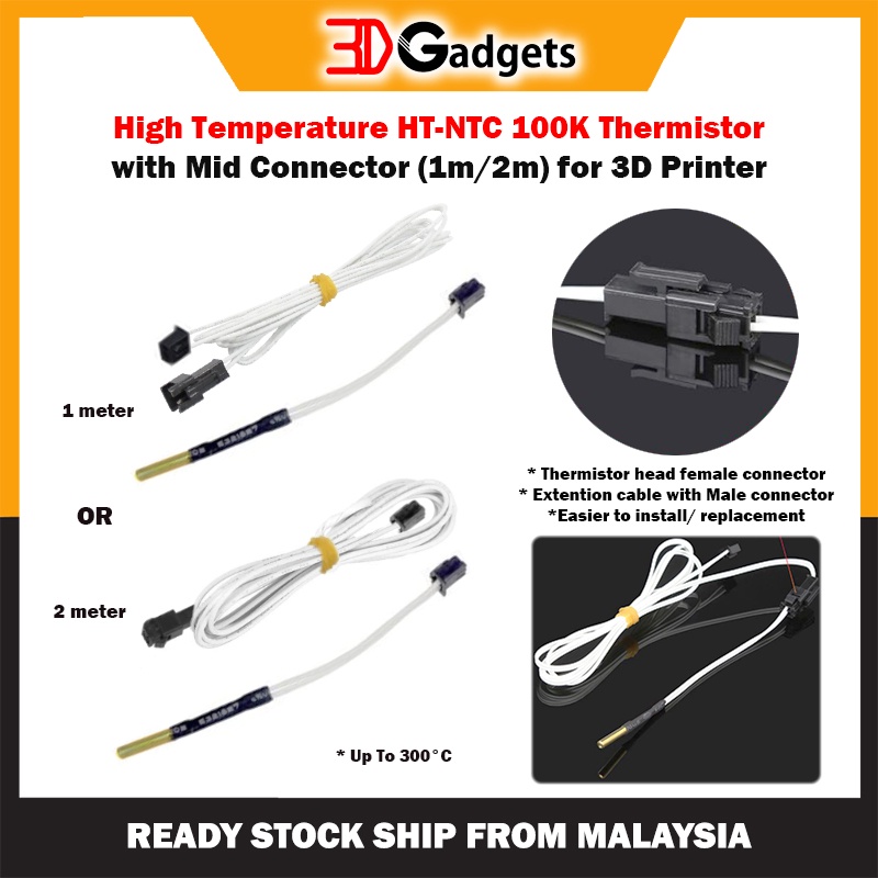 Ht Ntc 100k High Temperature Thermistor With Mid Connector 1m 2m E3d