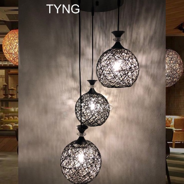 (Set Of 3)(Round Base) Pendant Light Weaving Bamboo E27 Rattan Lamps ...