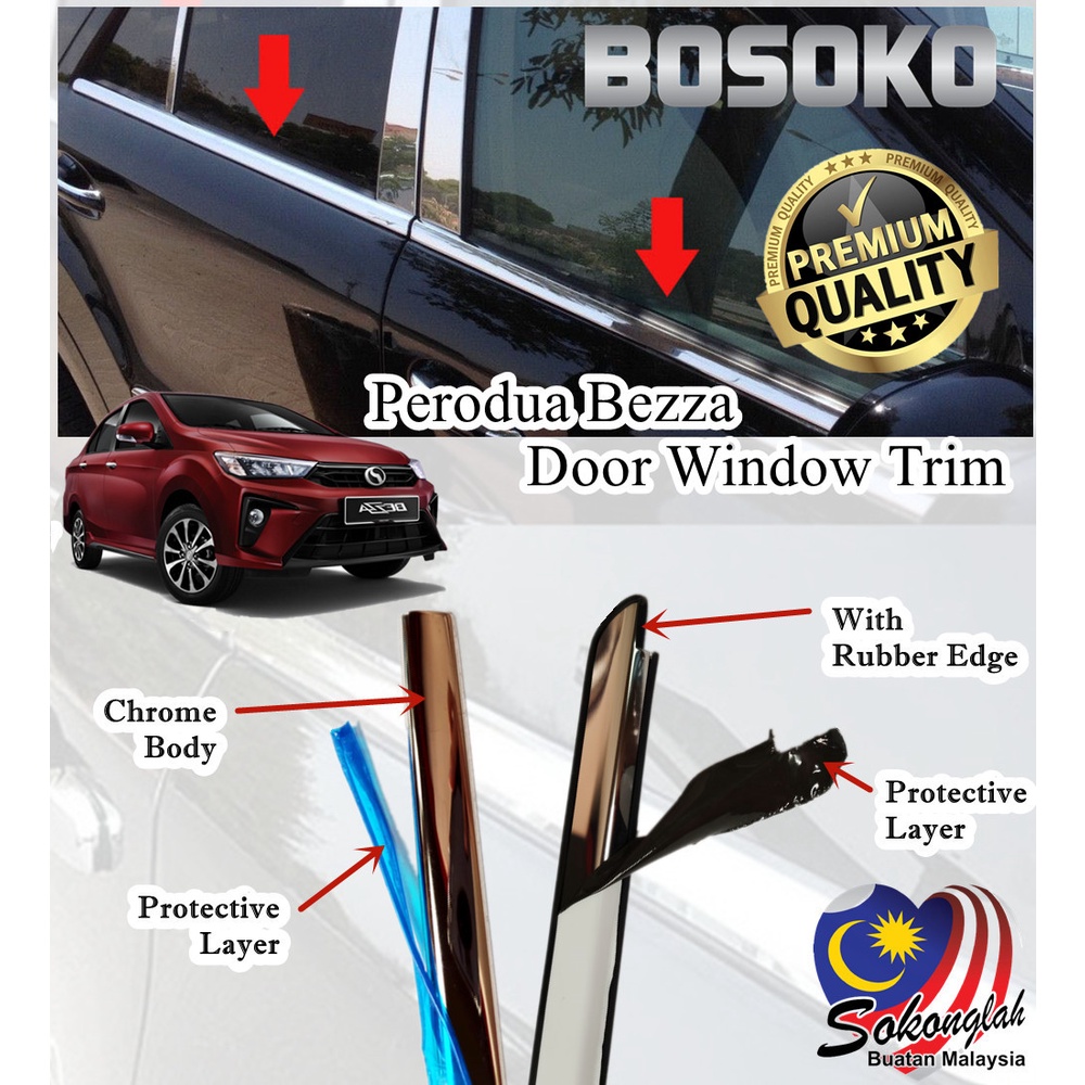 Bosoko Door Window Trim Panel - Stainless Steel - 1set / 4pcs - Perodua ...