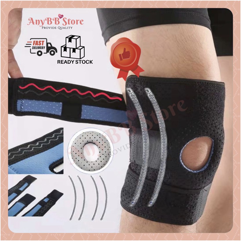 🇲🇾 Adjustable 4 Springs Anti Slip Silicone Stripe Knee Guard Brace ...