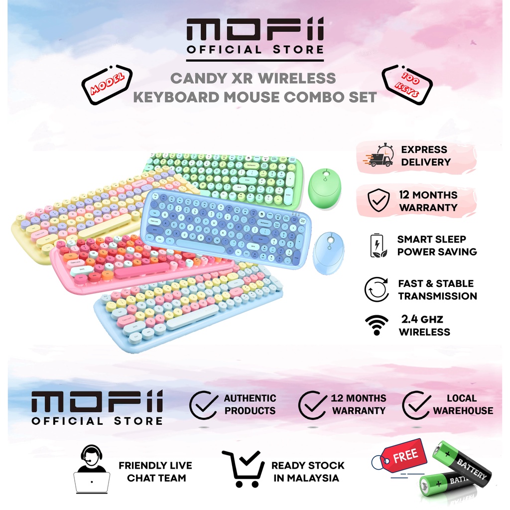 MOFII Candy XR Wireless Keyboard Mouse Set for Windows, 2.4 GHz Wireless Compact Design free ...