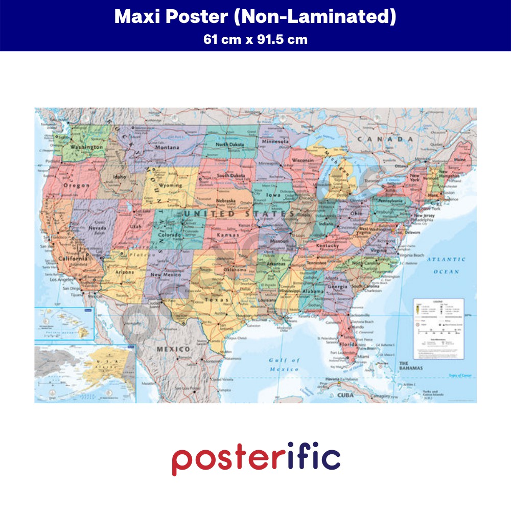 United States of America (USA) Map - Poster (61 cm X 91.5 cm) | Shopee ...