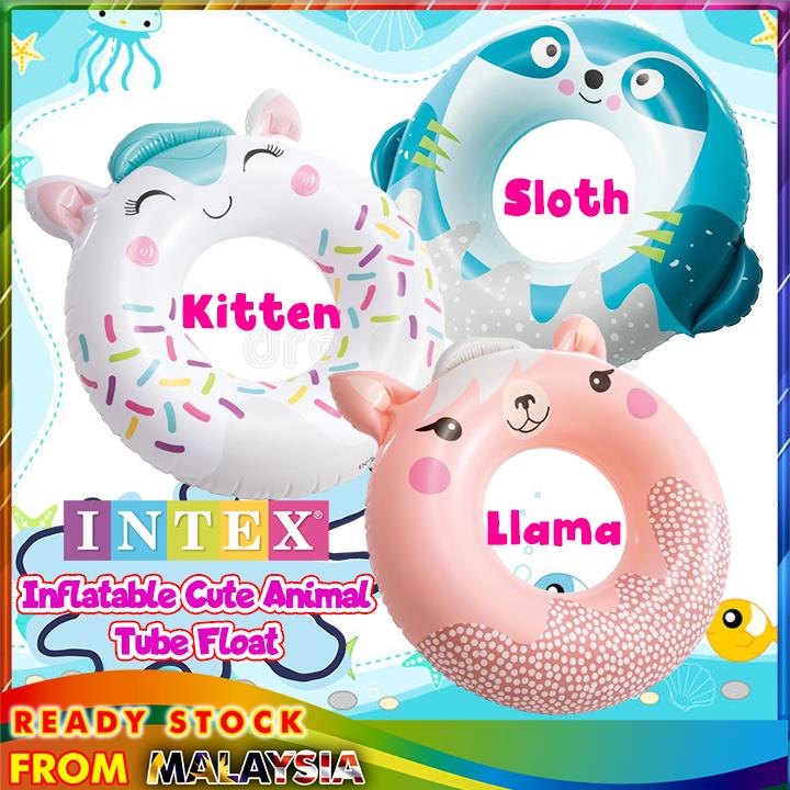 INTEX 59266 3 Design Cute Animal Tubes Inflatable Round Pool Swim Ring ...