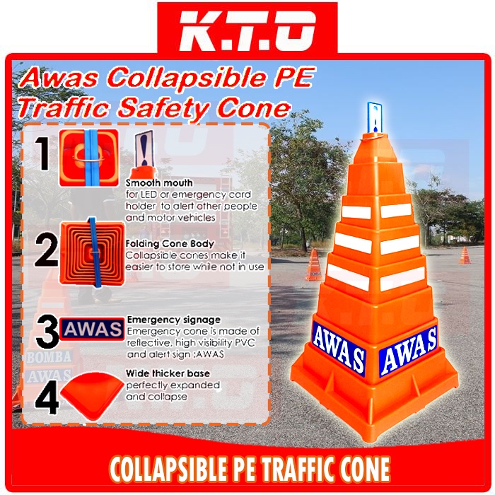 670mm / 67cm Awas Collapsible PE Reflective Traffic Safety Cone ...