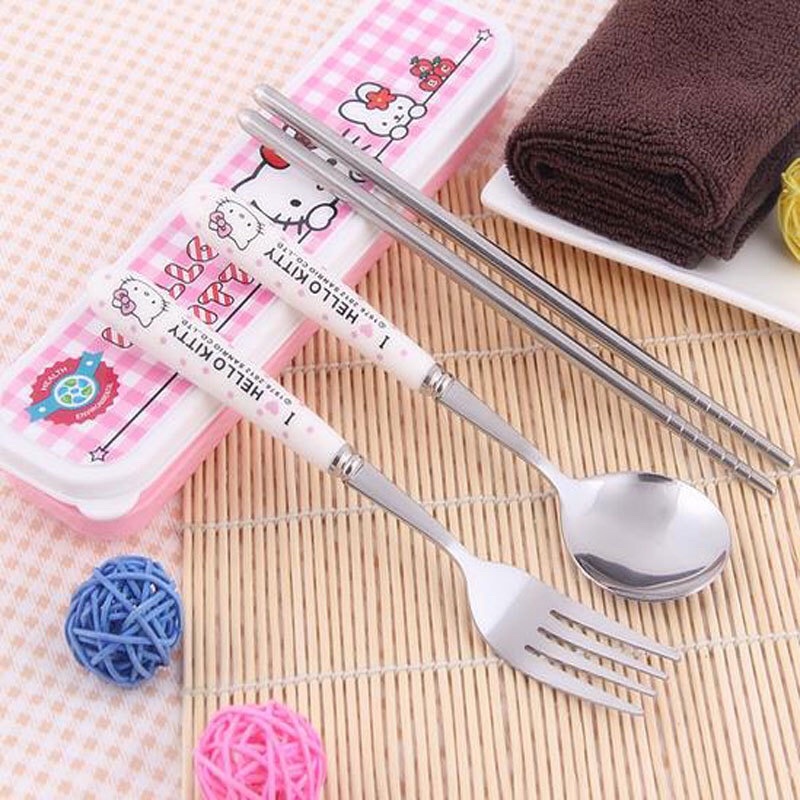 Cute portable cutlery three-piece student cutlery set stainless steel ...