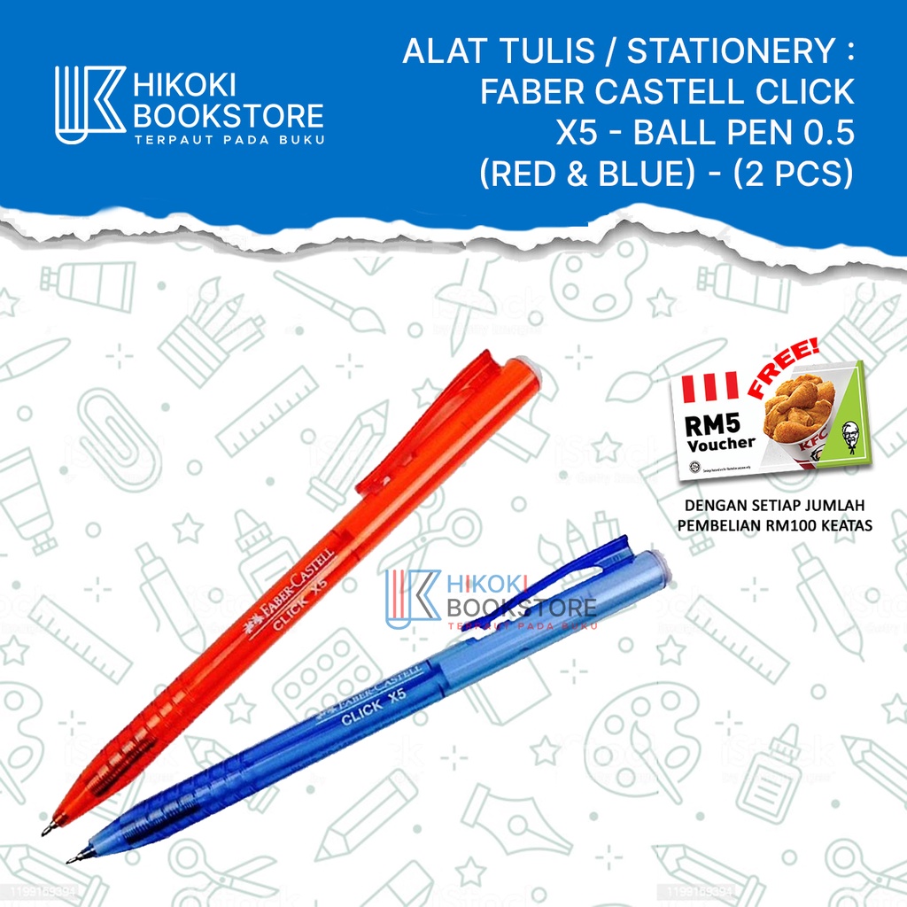 Alat Tulis : Faber Castell Click X5 Ball Pen - Blue & Red (2 pcs ...