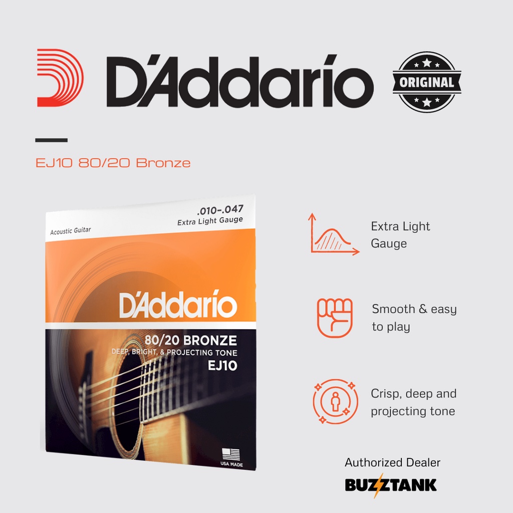 D'addario EJ10 80/20 Bronze Acoustic Guitar strings 10-47 gauge ...