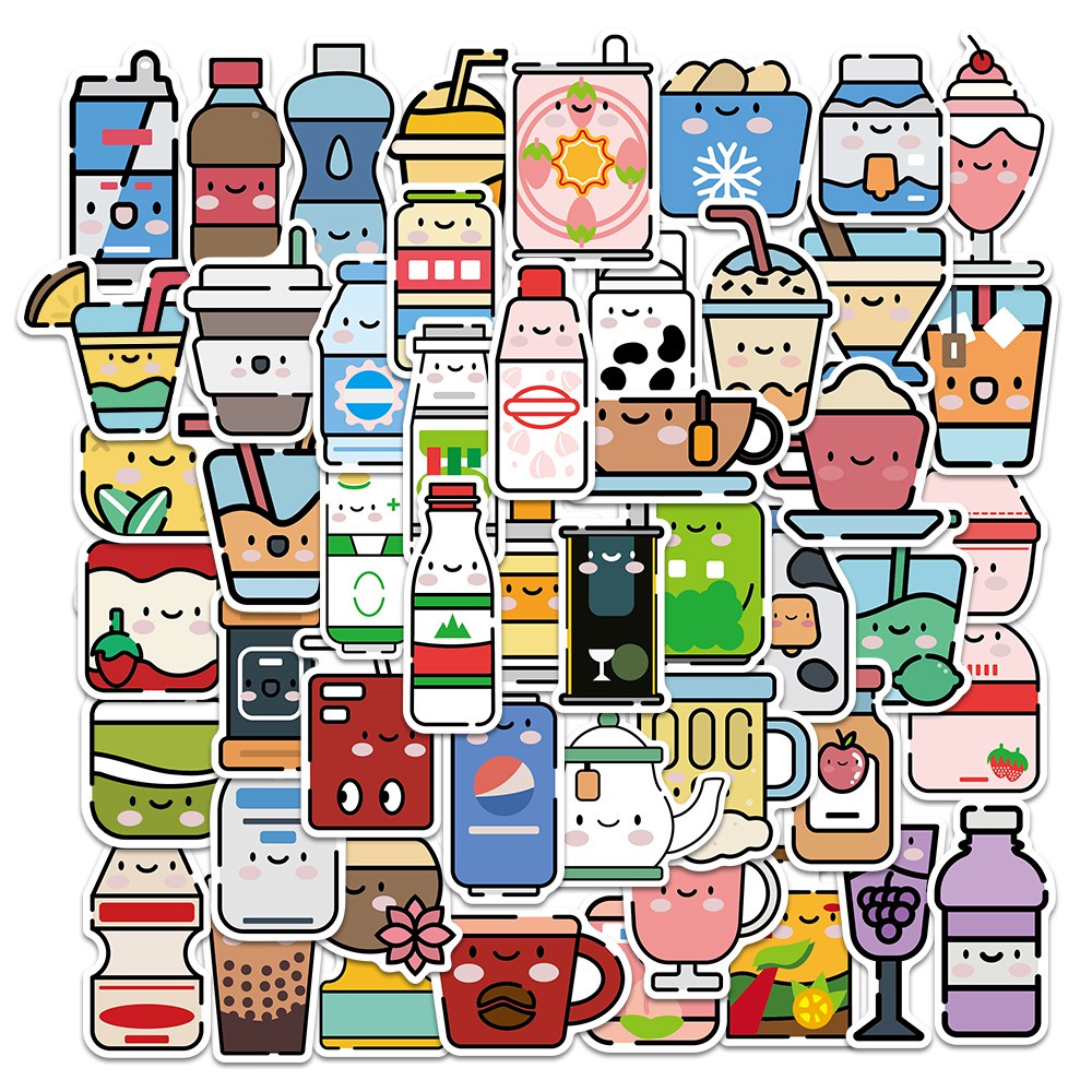50PCS Summer Cute Flavored Drink Cartoon Stickers PVC Kawaii Beverage ...