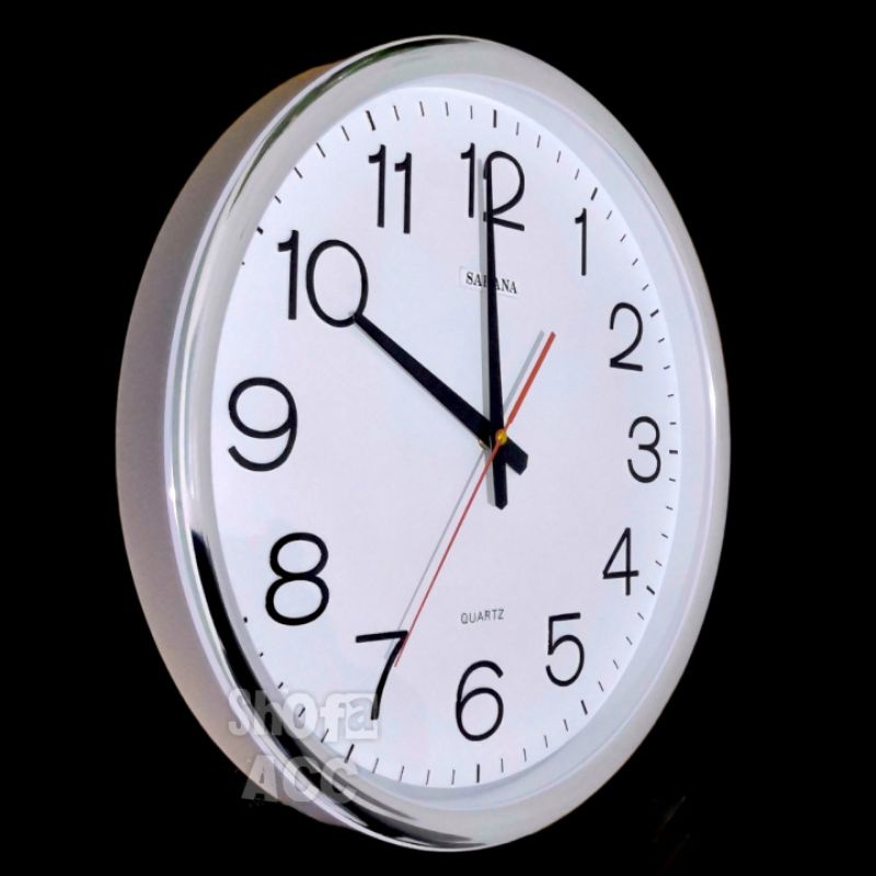 PUTIH Sakana 011 Large White Wall Clock 40 cm Round Chrome Minimalist ...