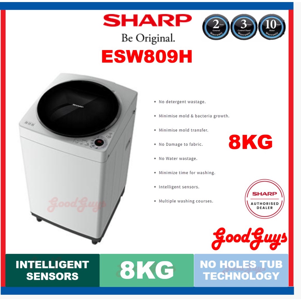 [Seller's Own Fleet]Sharp ESW809H 8kg Full Auto Top Load S/steel ...