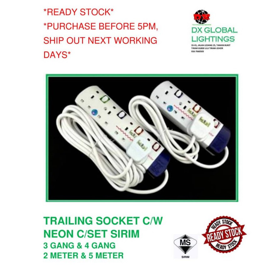 *READY STOCK* TRAILING SOCKET C/W NEON C/SET SIRIM 3GANG, 4GANG & 5GANG ...