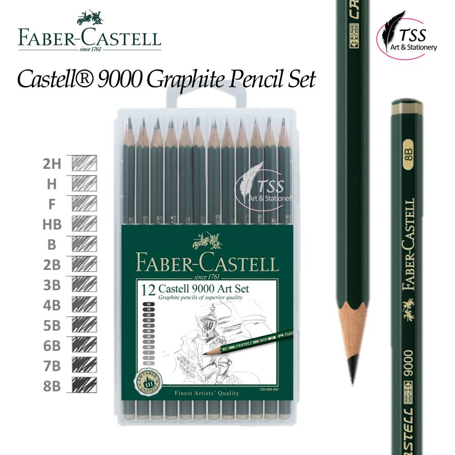 Faber-Castell 9000 Drawing and Sketching Graphite Pencils Set 12 | 2H, H, F, HB, B, 2B, 3B, 4B ...