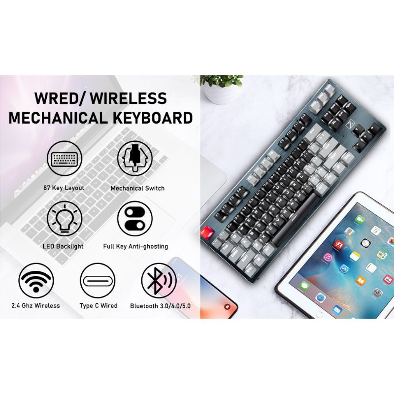 [Ready Stock]3 mode 87 Keys Mechanical Keyboard Bluetooth/Wireless ...