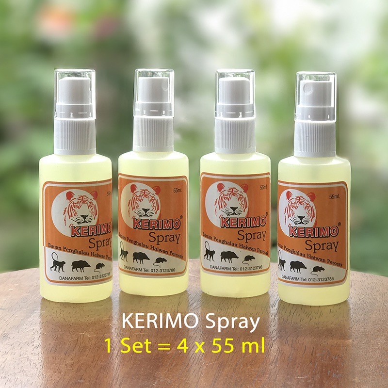 KERIMO Spray (55 ml x 4): Penghalau Tikus, Tupai, Monyet, Babi Hutan ...